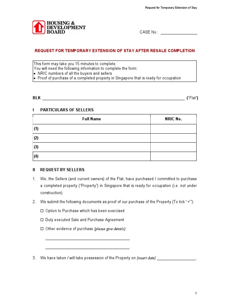 HDB Temporary Extension of Stay Request | PDF | Property Tax | Indemnity