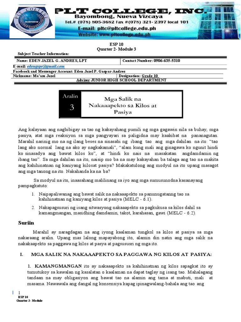 Suriin: ESP 10 Quarter 2-Module 3 | PDF