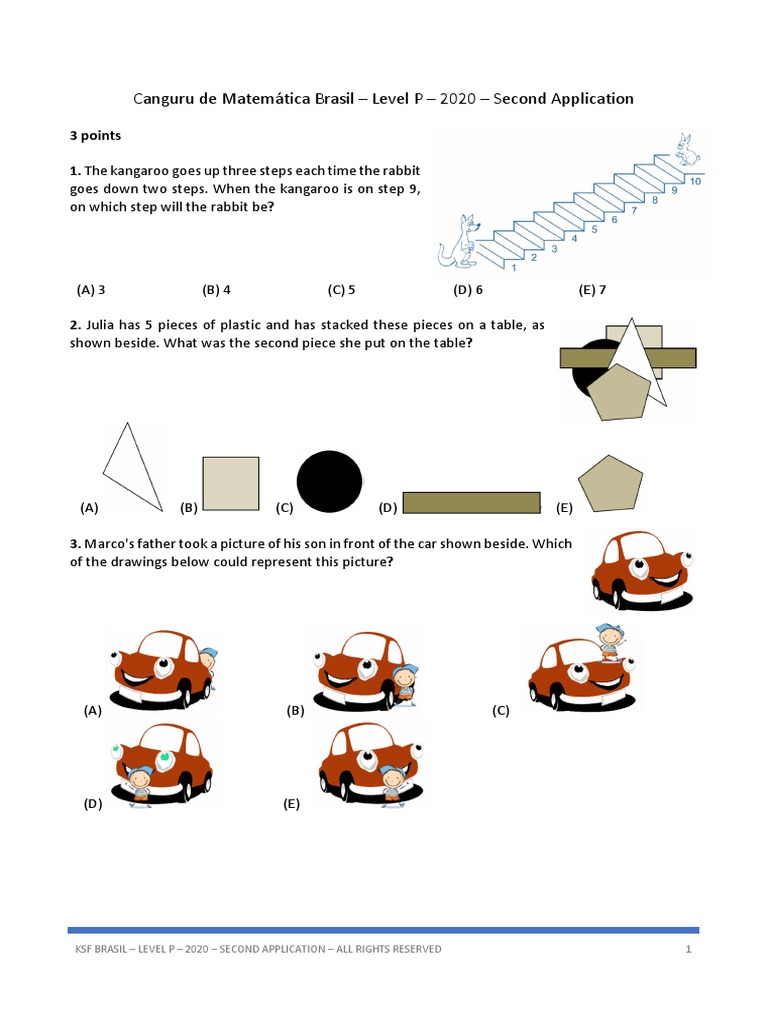 2020 Math Kangaroo Practice Problems | PDF