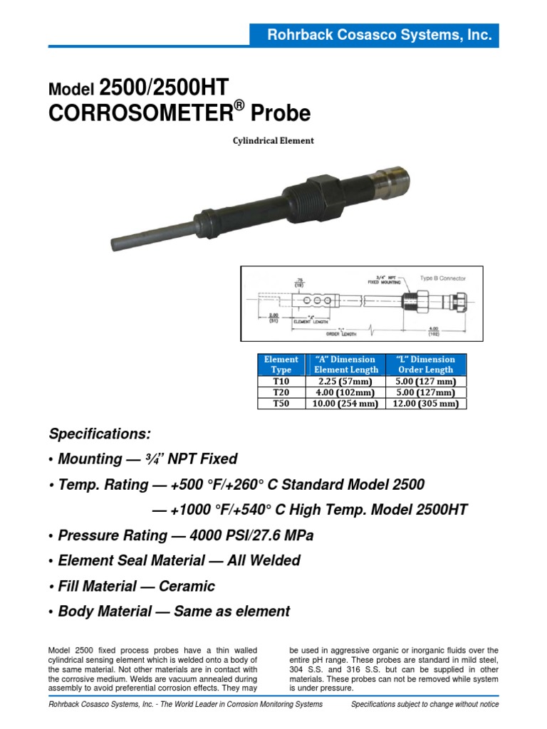 2500/2500HT Corrosometer Probe: Model | Download Free PDF | Corrosion ...