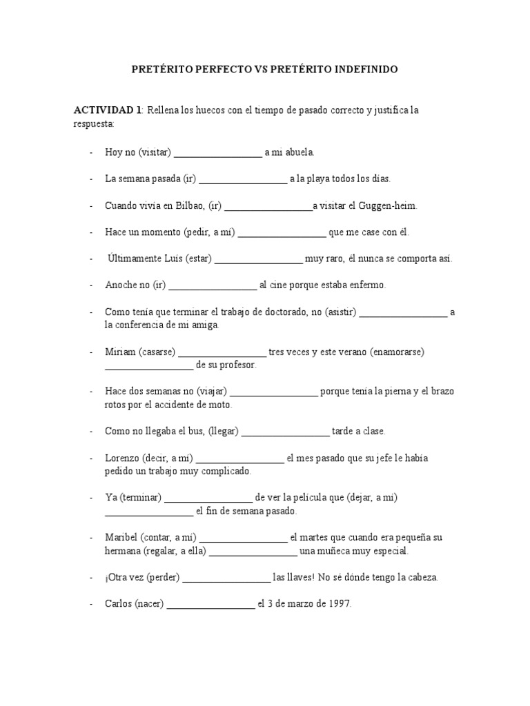 Pretérito Perfecto VS Pretérito Indefinido 2 | PDF
