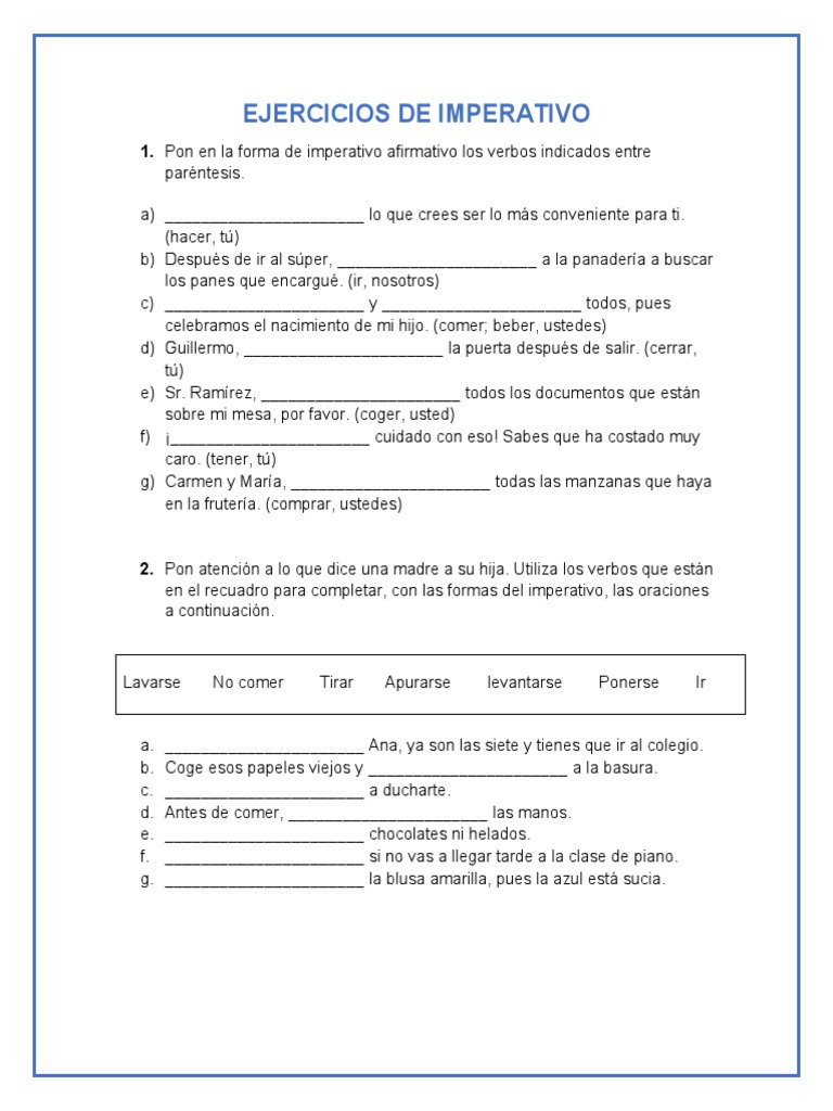 Ejercicios de Imperativo | PDF