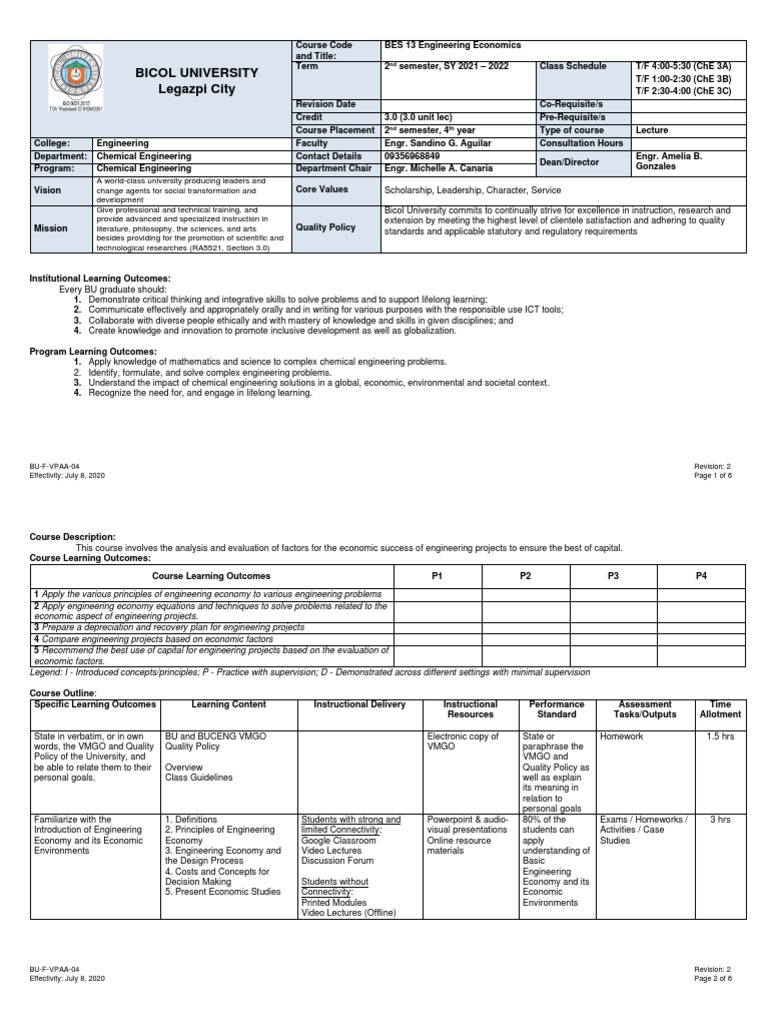 Course Code BES 13 Engineering Economics | PDF | Engineering | Human ...