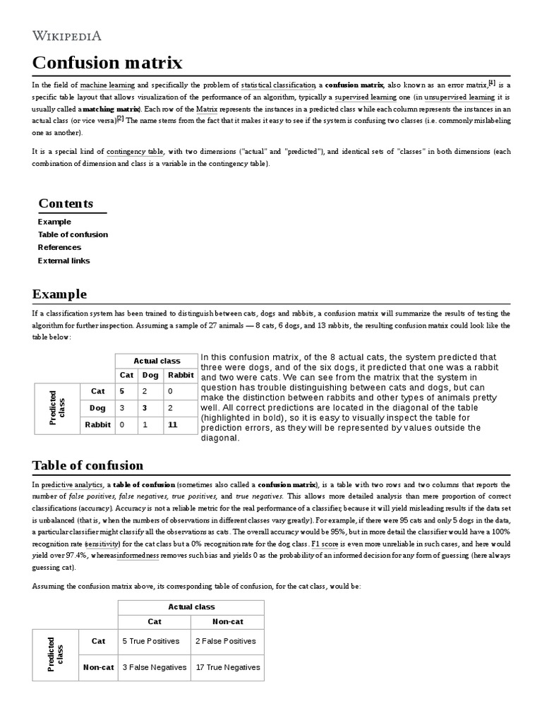 Confusion Matrix: Example Table of Confusion References External Links | PDF | Statistics ...