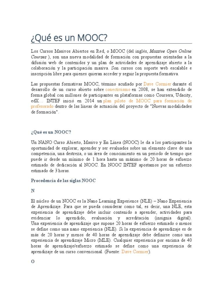 Qué Es Un MOOC | PDF | Curso abierto masivo en linea | Modificación de comportamiento