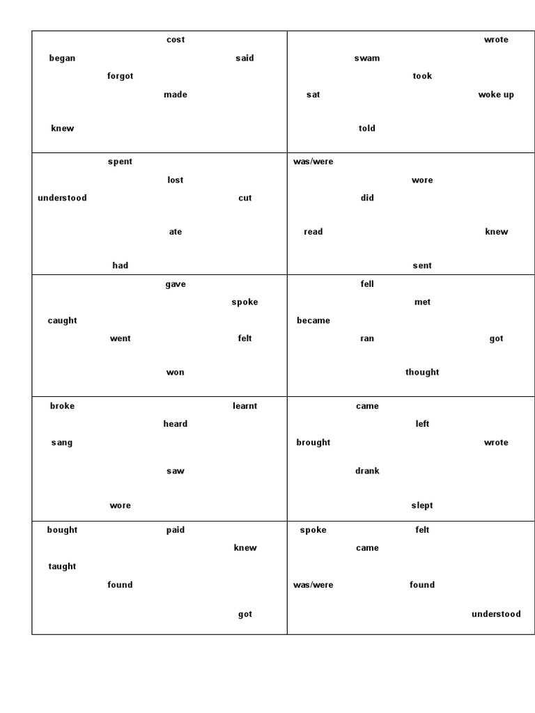 Bingo (Irregular Verbs) Modificaco | PDF