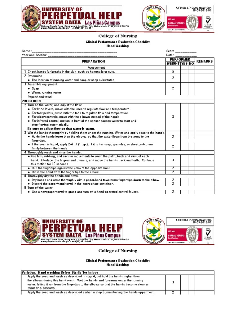 Handwashing Checklist | PDF
