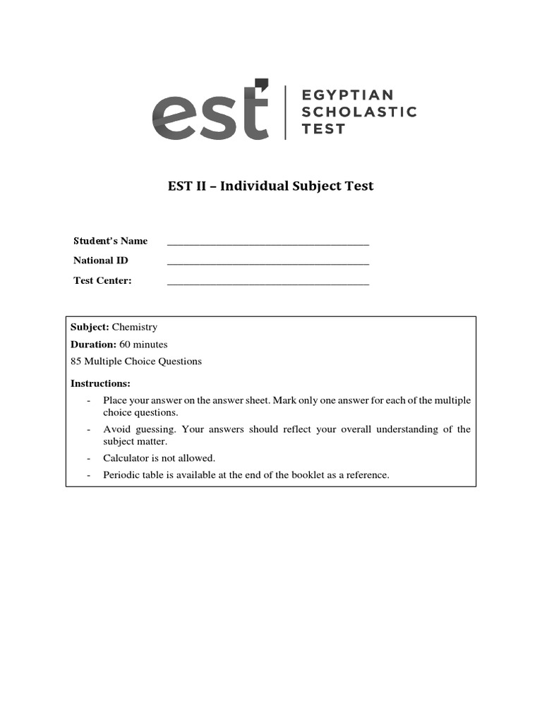 EST 2 Chemistry Test | PDF | Chemical Bond | Chemical Reactions