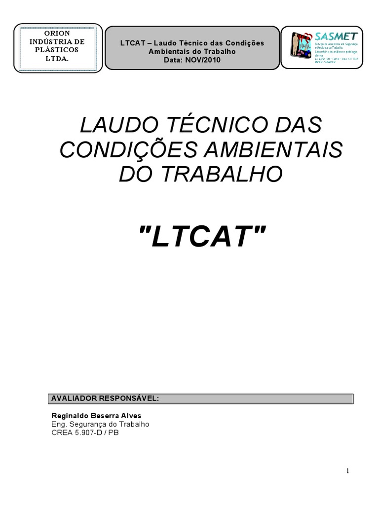 Ltcat - Laudo Técnico Das Condições Ambientais Do Trabalho Orion ...