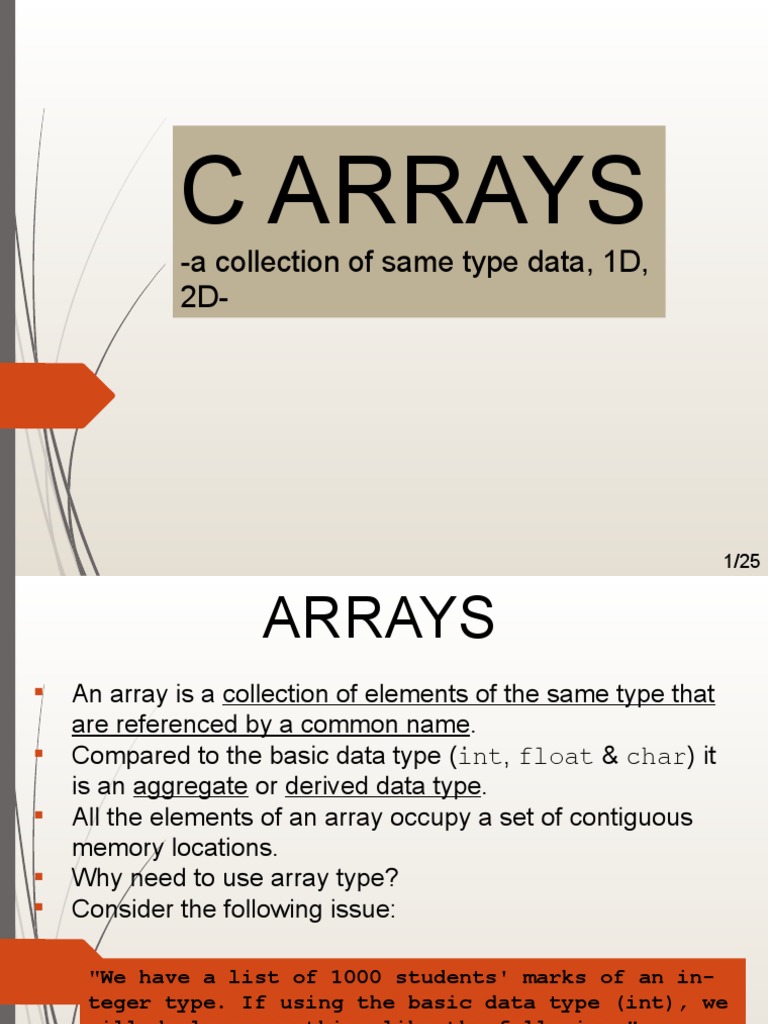 C Arrays: - A Collection of Same Type Data, 1D, 2D | PDF | Array Data ...