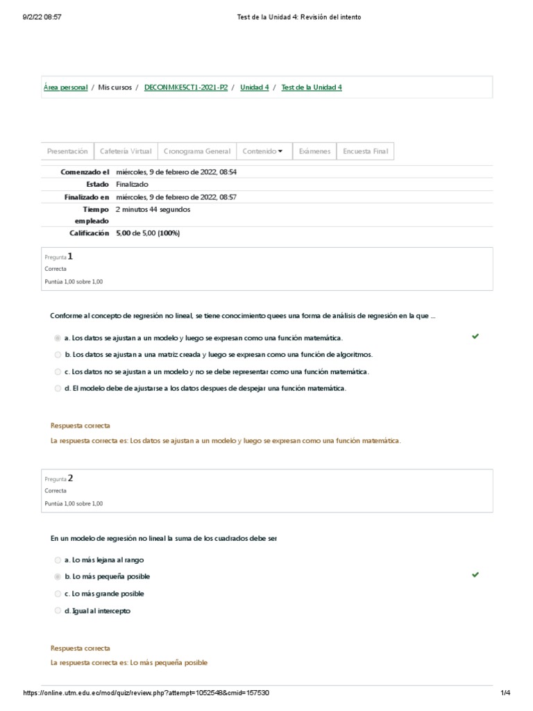 Test de La Unidad 4 - Revisión Del Intento | PDF | Pendiente | Línea ...