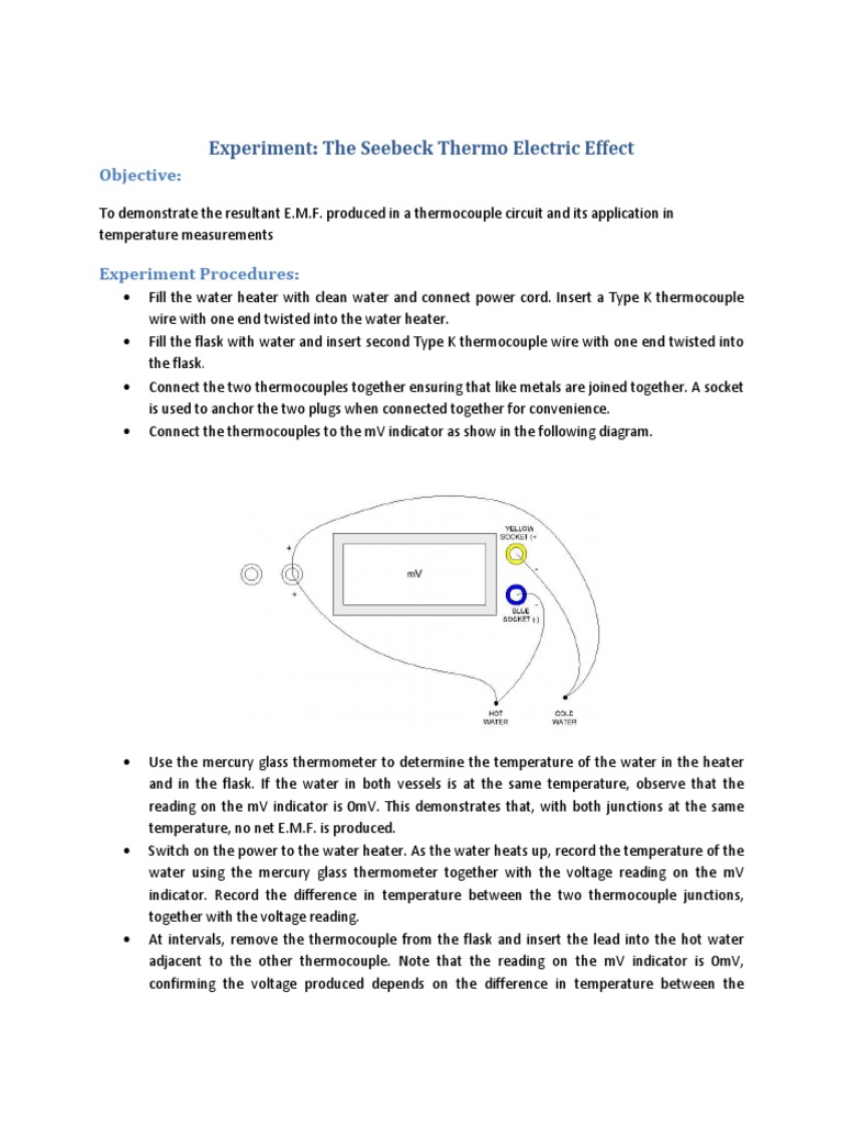 Experiment: The Seebeck Thermo Electric Effect: Objective | PDF ...