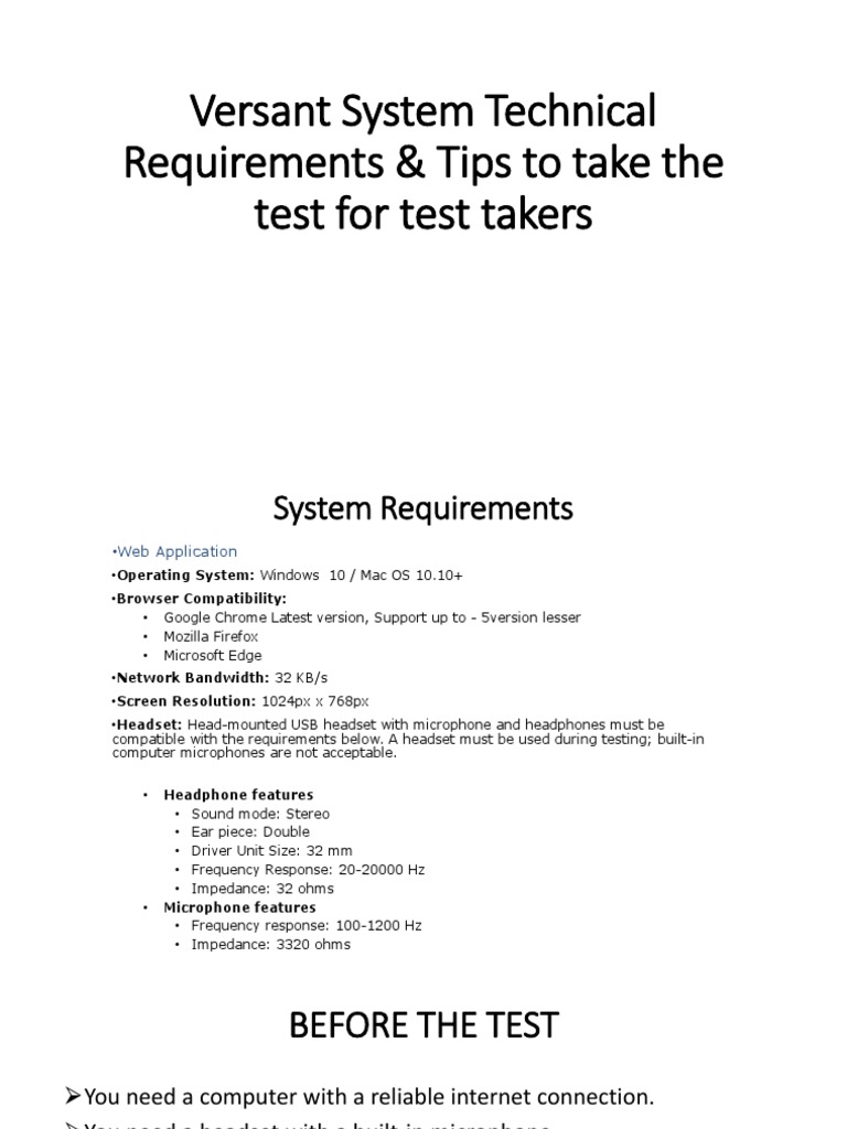 Versant Technical Requirements and Tips To Take The Test | PDF