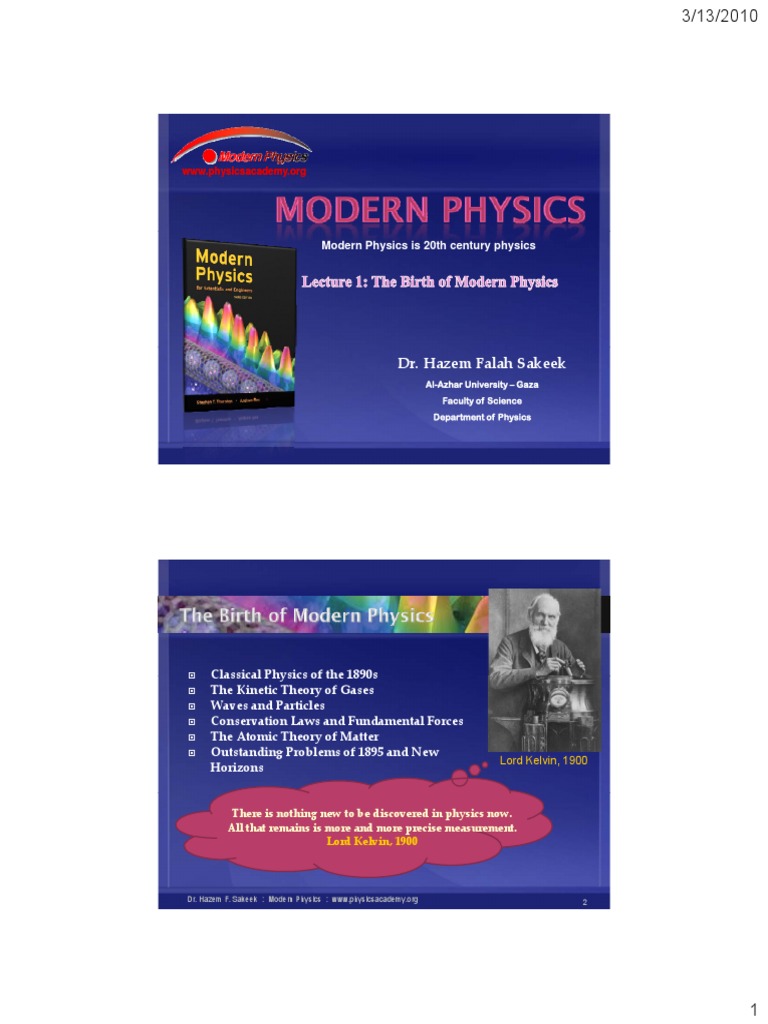 Dr. Hazem Falah Sakeek: Modern Physics Is 20th Century Physics | PDF ...