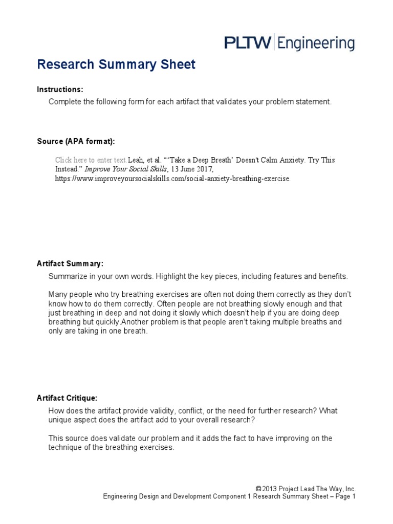 Research Summary Sheet: Instructions | PDF | Career & Growth