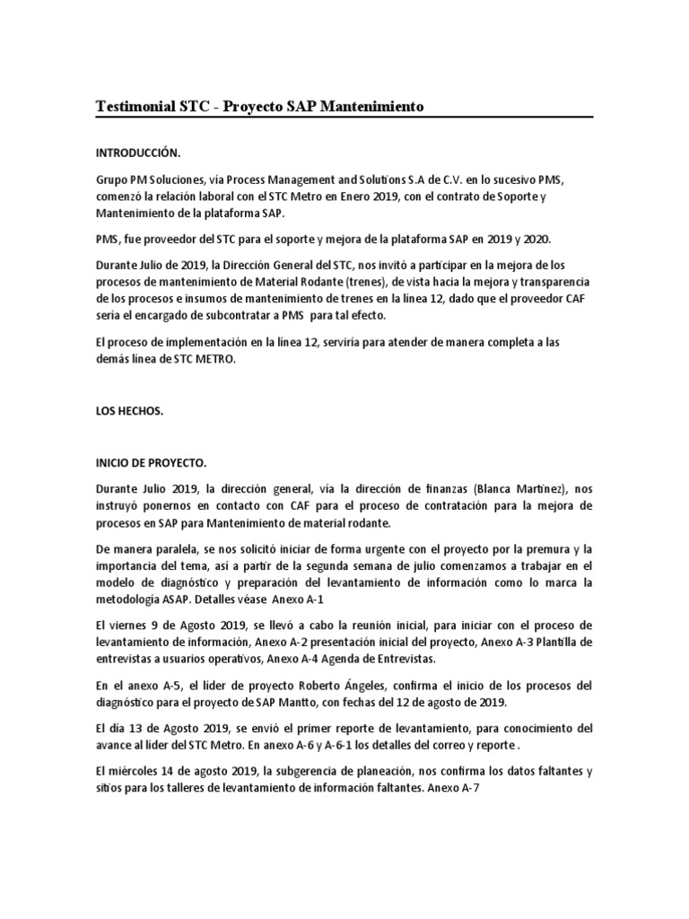 Implementación SAP en STC Metro | PDF | Planificación | Diseño