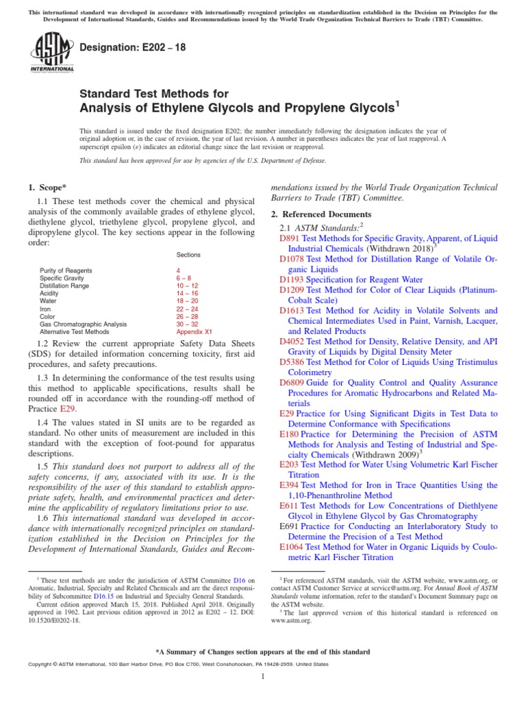 Analysis of Ethylene Glycols and Propylene Glycols: Standard Test ...