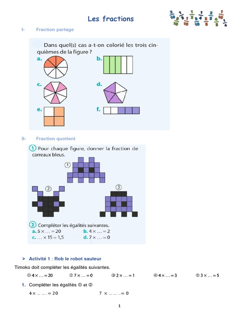 Les Fractions Activités | PDF