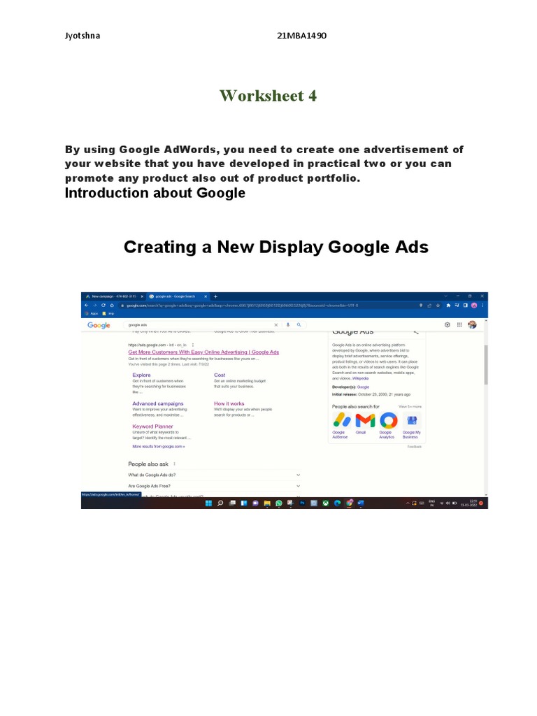 Creating A New Display Google Ads: Worksheet 4 | PDF | Career & Growth ...