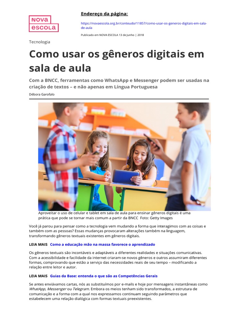 Gêneros Digitais na Educação: Práticas e Uso | PDF | Comunicação | Internet