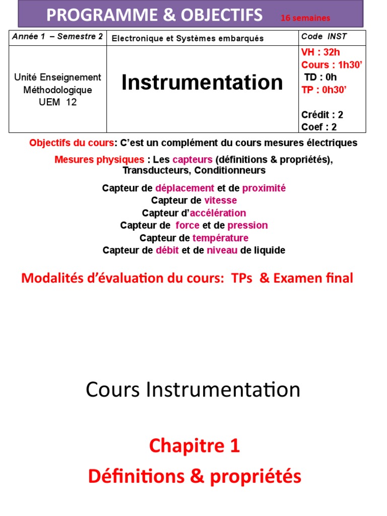 Cours Instrumentation - Chap-1 - 2015.Pptx Version 1 | PDF | Capteur | Électricité