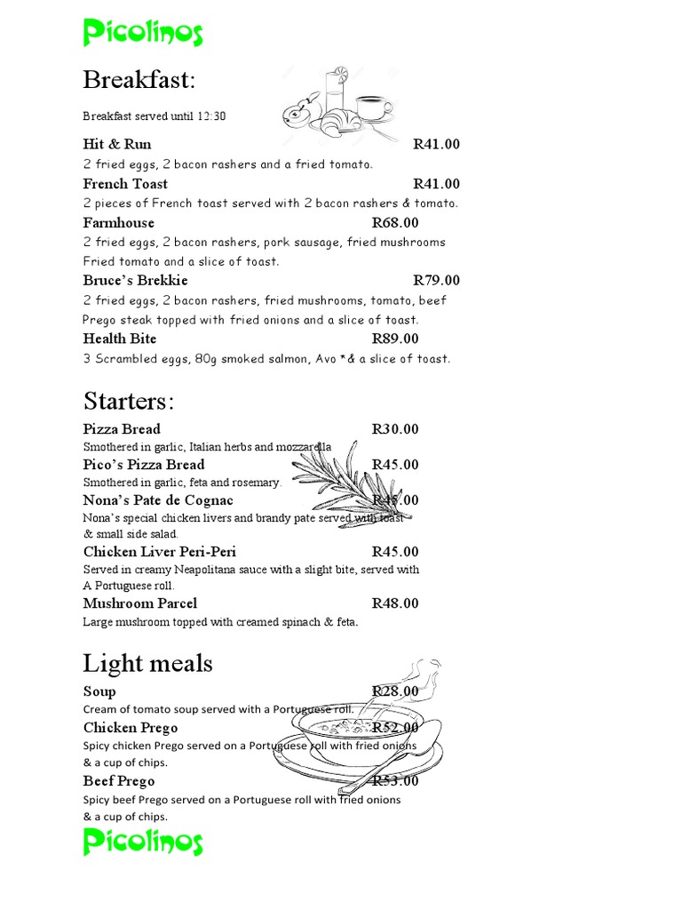 Picolinos Menu | PDF | Hamburgers | Lasagne