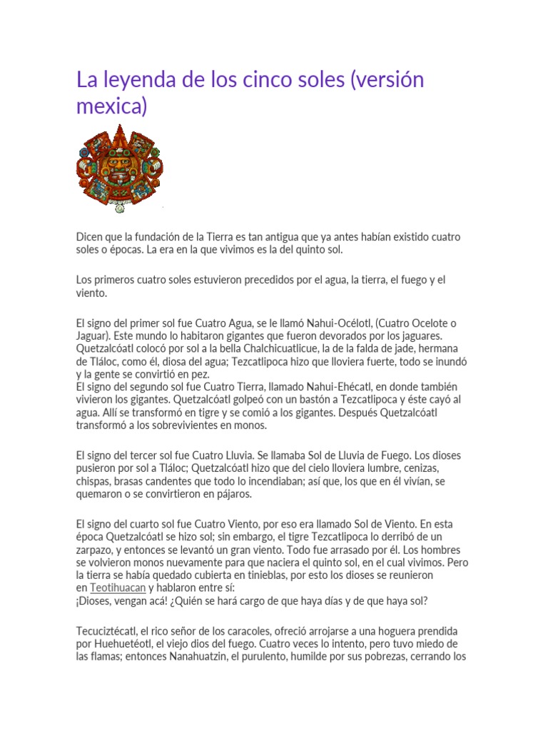 La Leyenda de Los Cinco Soles | PDF La Leyenda de Los Cinco Soles | PDF