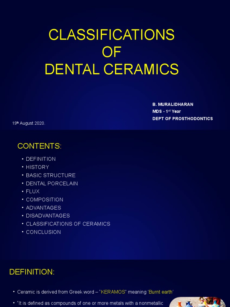 Classifications of Dental Ceramics (Autosaved) | PDF | Ceramics ...