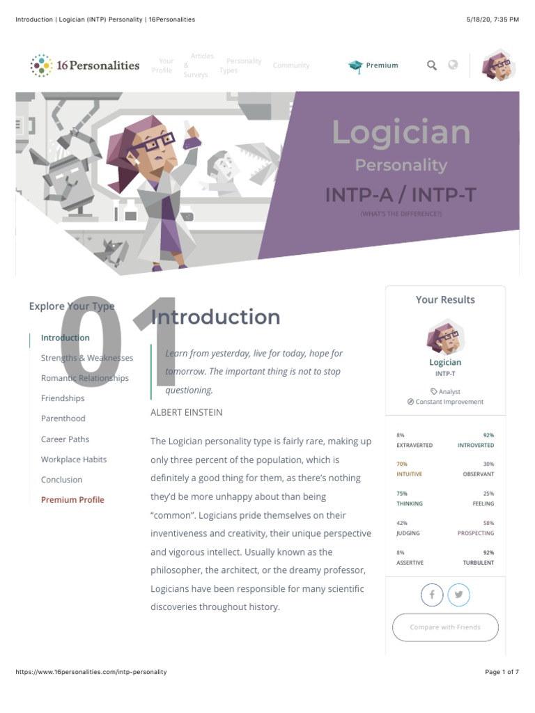 Introduction - Logician (INTP) Personality - 16personalities | Download Free PDF | Logic | Thought