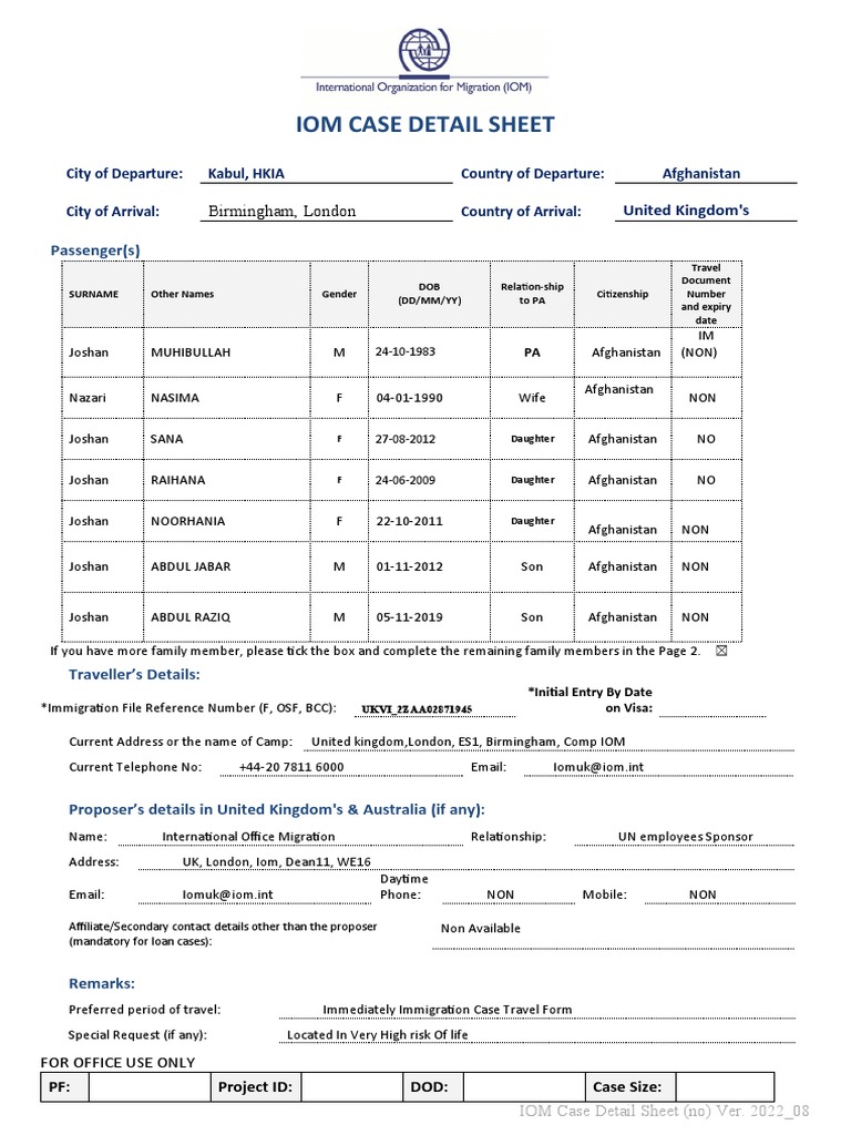 Iom Case Detail Sheet: Birmingham, London | PDF | Human Migration ...