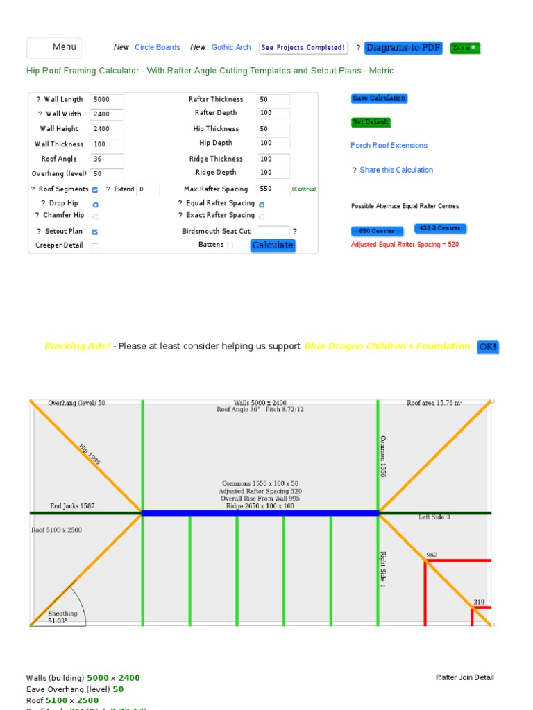 Hip Roof Framing Calculator - Metric | PDF | Roof | Angle