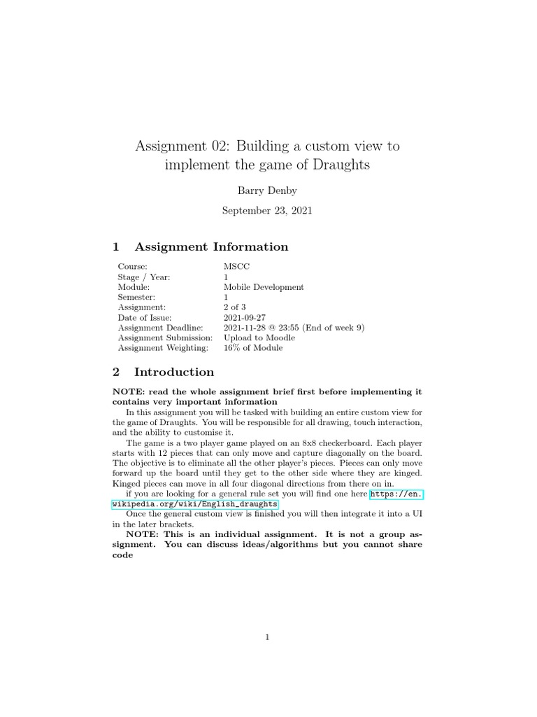 Assignment 02: Building A Custom View To Implement The Game of Draughts | PDF | Software Bug ...