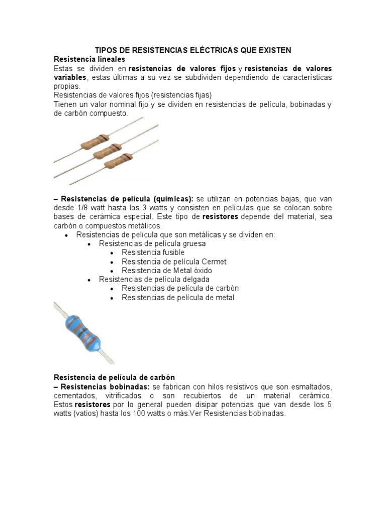 Tipos de Resistencias Eléctricas Que Existen | PDF