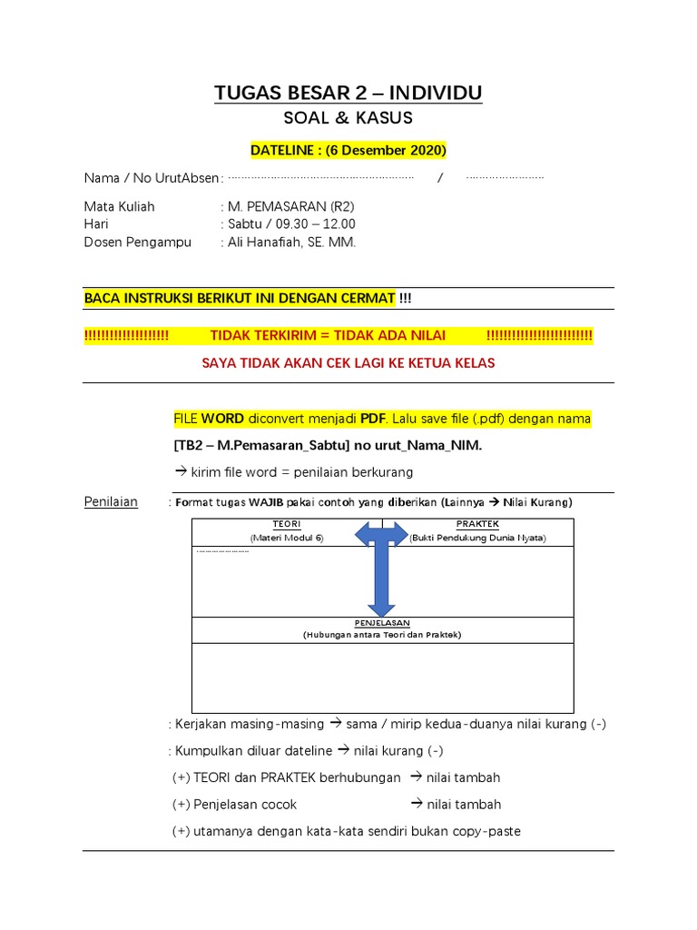 02a. (TB2 - Format) M.pemasaran Sabtu 09.30 - Pembagian Soal Kasus | PDF