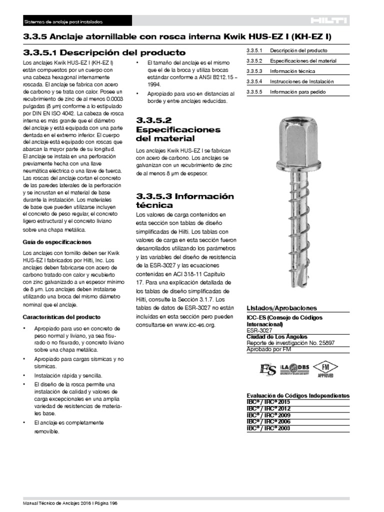 Kwik Hus-Ez I (Kh-Ez I) | PDF | Tornillo | Hormigón