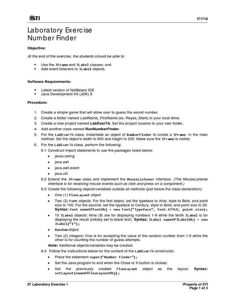 Number Finder Lab Exercise 1 | PDF | Computer Science | Systems Engineering