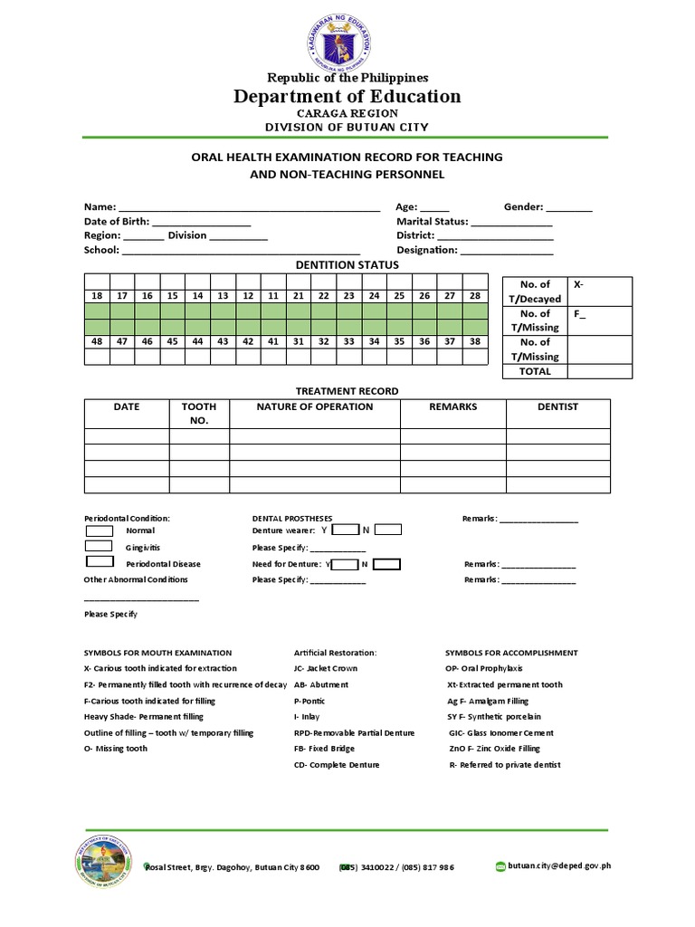DepEd Oral Health Examination Record | PDF | Dentistry | Dentures