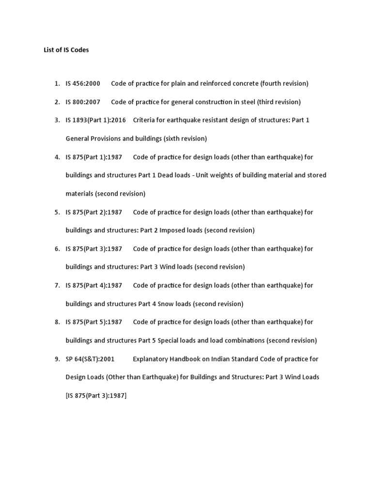 List of IS Code | PDF