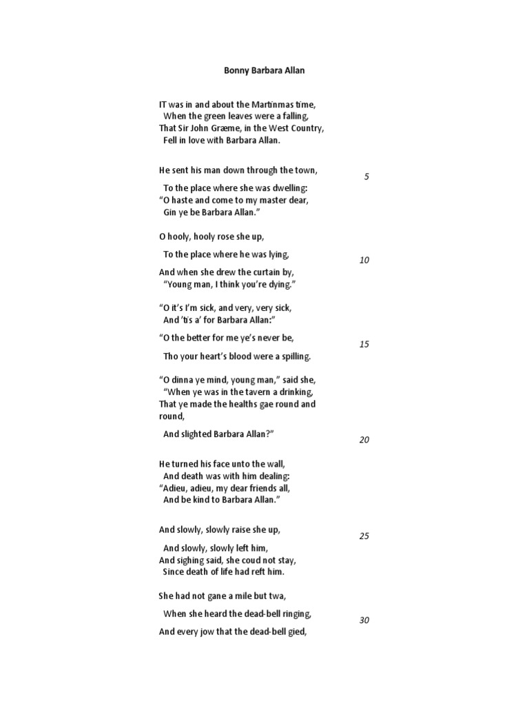Bonny Barbara Allan and Get Up and Bar The Door | PDF