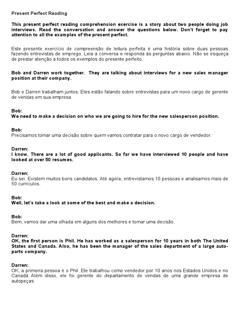 Present Perfect Reading | PDF