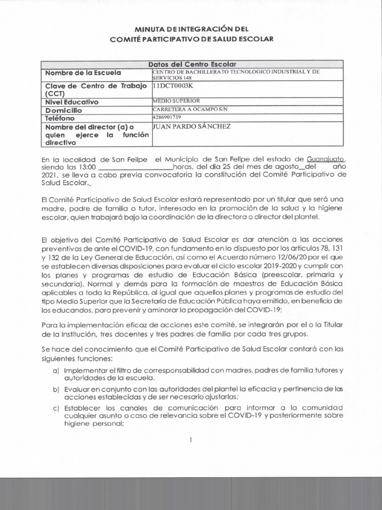 Comite Participativo de Salud Escolar | PDF