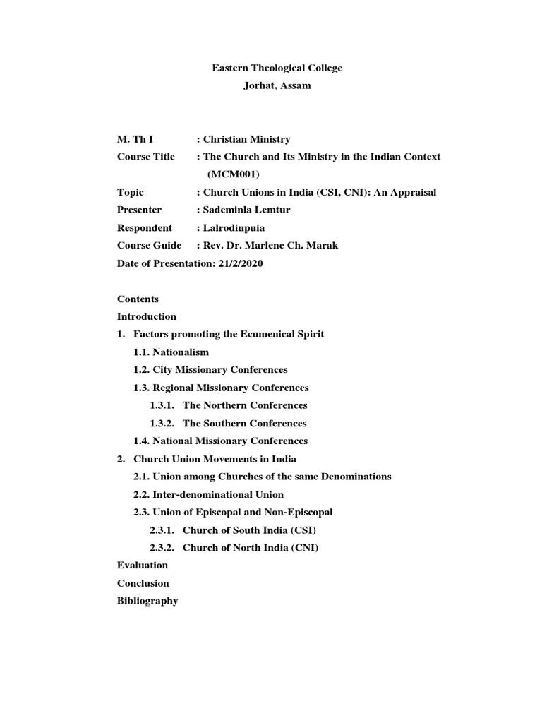 Church Unions in India: CSI and CNI | PDF | Ecumenism | Methodism