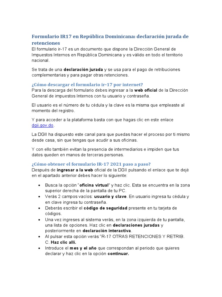 Guía para Descargar el Formulario IR-17 | PDF | Contraseña | Impuestos