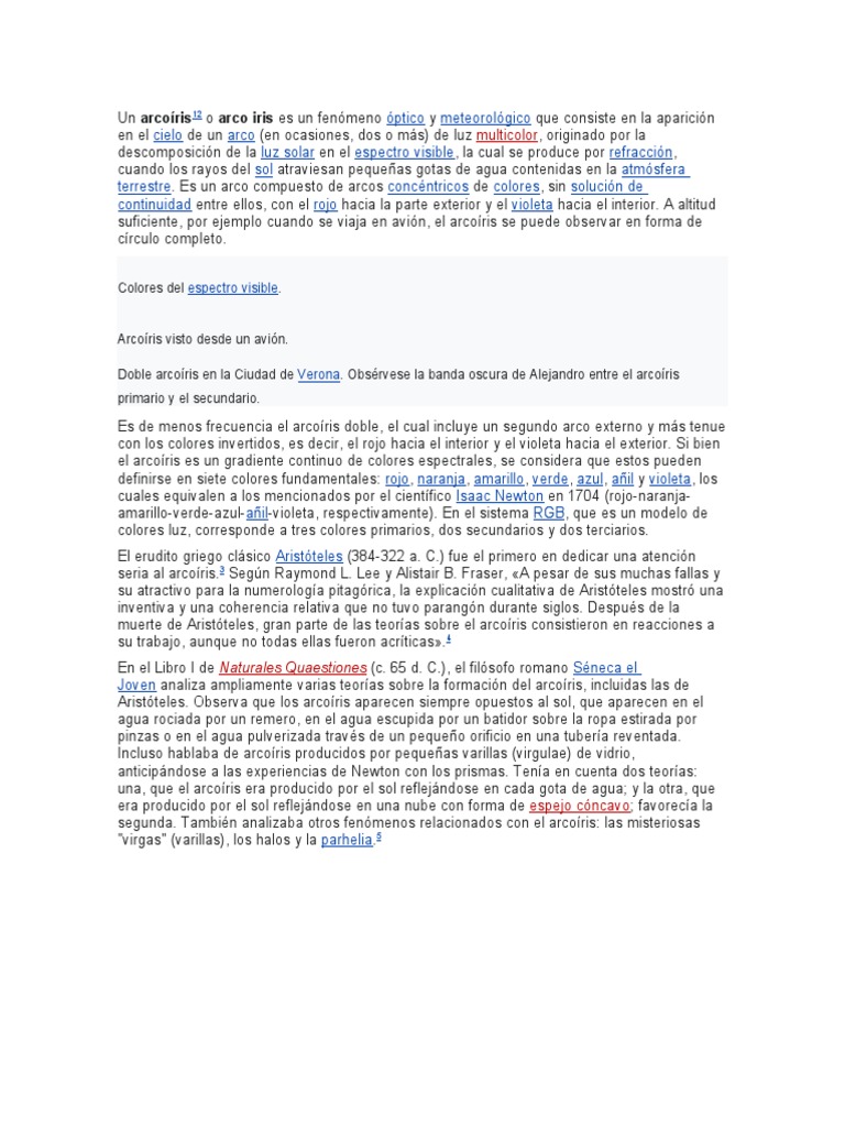 Formación y características del arcoíris | PDF | Arco iris | Espectro ...