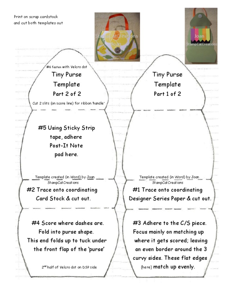 Post-It Purse Template by Stamp Cat Creations | PDF