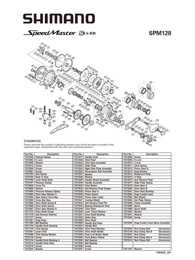 Shimano Speedmaster II Parts List | PDF | Screw | Gear