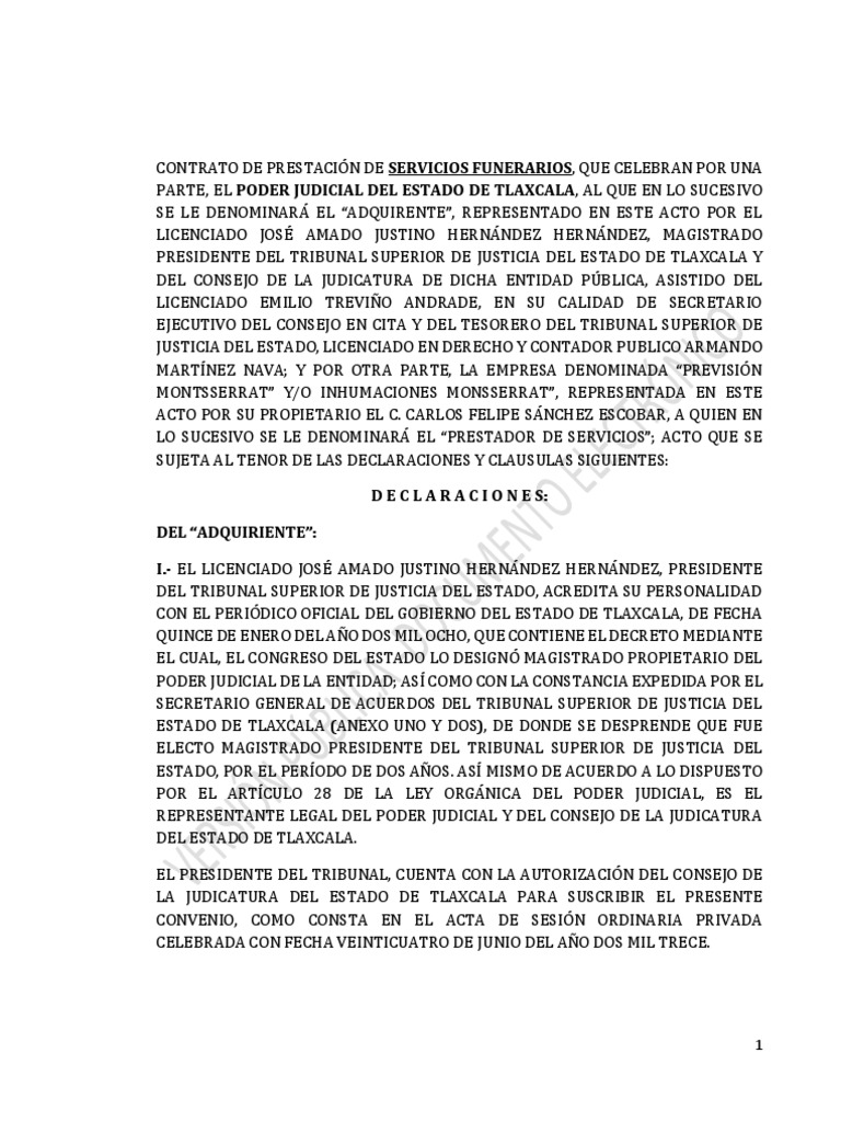 Contrato de Prestacion de Servicios Funerarios - Versión Pública | PDF ...