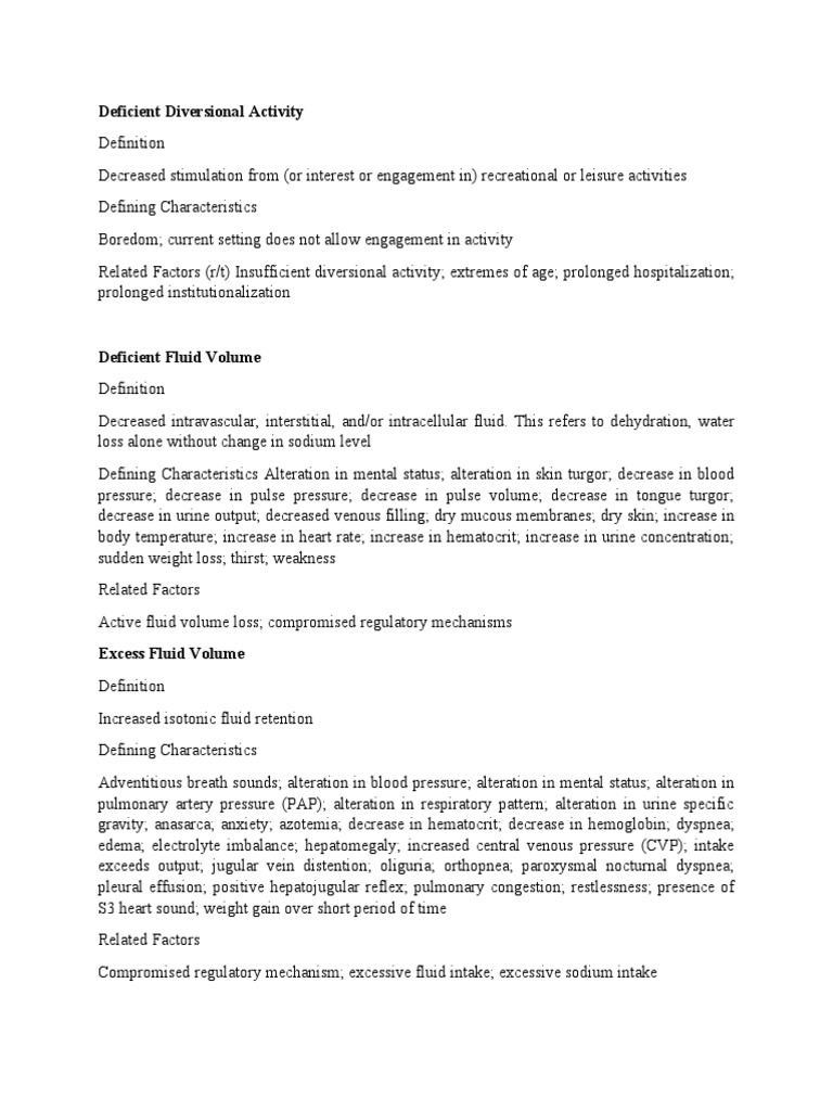 Deficient Diversional Activity | PDF | Wellness