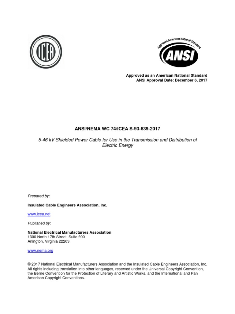 ANSI - NEMA WC 74 ICEA S 93 639 2017 Contents and Scope | PDF ...