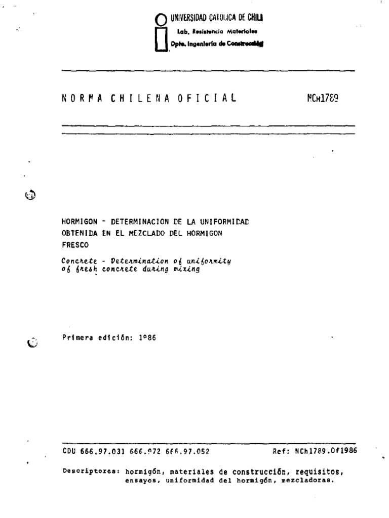 NCH 1789 Of86 Hormigón - Determinación de La Uniformidad | PDF